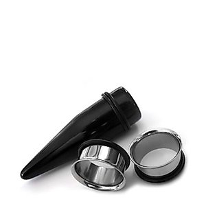 Urban Body Jewelry 3/4 Gauge Ear Stretching Kit - (19mm) 1 Pair of Steel Plugs & 1 Black Acrylic Taper (3 Pieces)