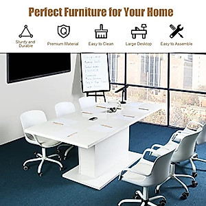 HOMY CASA Extensible Dining Table White Expandable Dinner Table with Glossy Top for Kitchen Dining Room Restaurant Office, Modern Minimalist Style Meeting Table for 4-8 Person(ONLY Table)