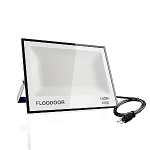 Floodoor 150W LED Flood Light Outdoor, 15,000lm Super Bright Daylight FloodLight,6500K Daylight IP66 Waterproof Safety Light with Plugs for Garages, Gardens, Courtyards, Lawns.