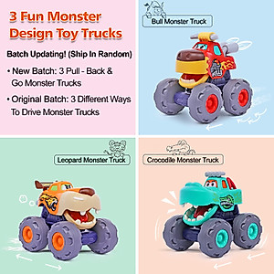 OCATO Toy Cars for 1 Year Old Boy Gifts Monster Trucks Boys Toys for 1 2 3 Year Old Boys Girls Kids Toddler Car Toy Trucks Baby Boy Toys 12-18 Months Pull Back Cars for Toddlers 1-3 Birthday Xmas Gift