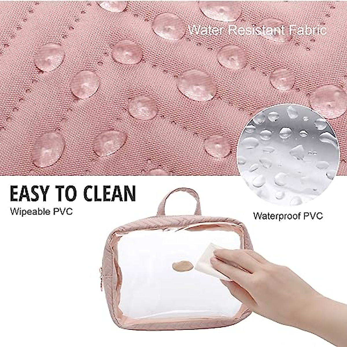 Bunnychill TSA Approved Toiletry Bag With Handle Strap,2 Pack PVC Clear Cosmetic Bags for Women Men, Carry on Airport Airline Compliant Bag,waterproof Transparent Makeup Travel Bags(S+M-Pink)