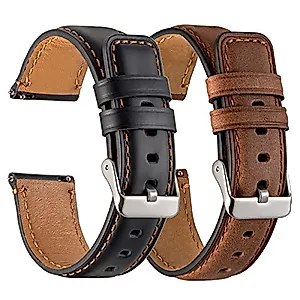 Galaxy Watch 46mm Band 2 Pack, Compatible with Samsung Galaxy 46mm Watch Bands, Width 22mm Watch Band Quick Release Leather Straps Unisex size (Black+Brown)