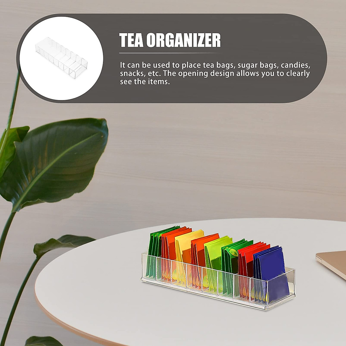 HEMOTON Tea Tea Bag Box Coffee Station Organizer Coffee Bar Box Tea Bag Organizer Holder Countertop Divided Storage Container for Beverage Sugar Sweeteners Tea Bags Organizer