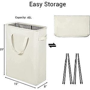 ZERO JET LAG Slim Laundry Hamper 45L, Freestanding Laundry Hamper 72L Large Laundry Basket Handles Waterproof Durable Clothes Hamper