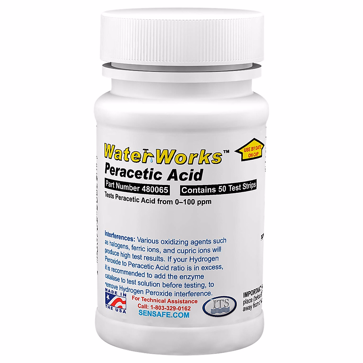 Industrial Test Systems WaterWorks 480065 Peracetic Acid Test Strip, 32 Seconds Test Time, 0-100 ppm Range (Pack of 50)