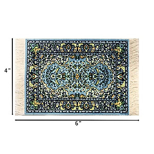 Carpet Coasters, Set of 4 Turkish Rug Style Table Drink mats, Absorbent Kitchen and Dining Accessories, Spill & drip Protection, Rectangular