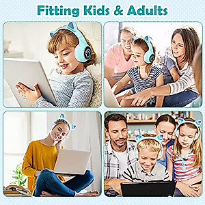 OONOL Kids Wireless Bluetooth Headphones, LED Light Over Ear Foldable Headphone with Microphone and Wired for Girls Women (Blue)