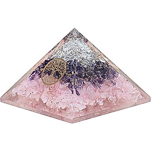 Rose Quartz Orgone Pyramid with Mix Healing Crystal for E-Energy Protection - Release Negative Energy - Positive Energy Generator - Reiki Charged Chakra Balance Orgonite Crystals - Meditation Pyramid