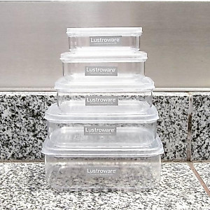 Lustroware (Set of 5) Micro Clear Stackable Storage Food Containers with Lid, Crystal Clear Nestable Kitchen Meal Prep Canister, Dishwasher & Microwave Safe, Made in Japan