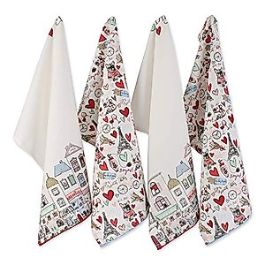 DII I Love Paris Collection Kitchen, Dishtowel Set, 18x28, Eiffel Tower, 4 Piece