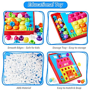Geekper 68PCS Button Art Toys for Toddlers Color Matching Mosaic Pegboard, Early Learning Educational Toys for 3, 4, 5, 6 Year Old Kids Boys and Girls, 10 Pictures and 58 Buttons