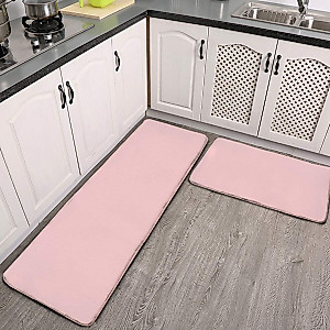 Midetoy Kitchen Rugs and Mats Set Light Pink Anti Fatigue Kitchen Rug Non Slip Floor Rugs Indoor Outdoor 17"X48"+17"X24"