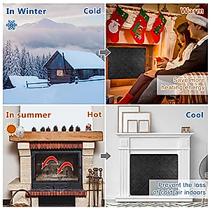 Magnetic Fireplace Blanket, Fireplace Blocker Blanket Stops Overnight Heat Loss Indoor Fireplace Covers Fireplace Draft Stopper Chimney Insulation Draft Stopper with Magnet and Hook-And-Loop Fasteners