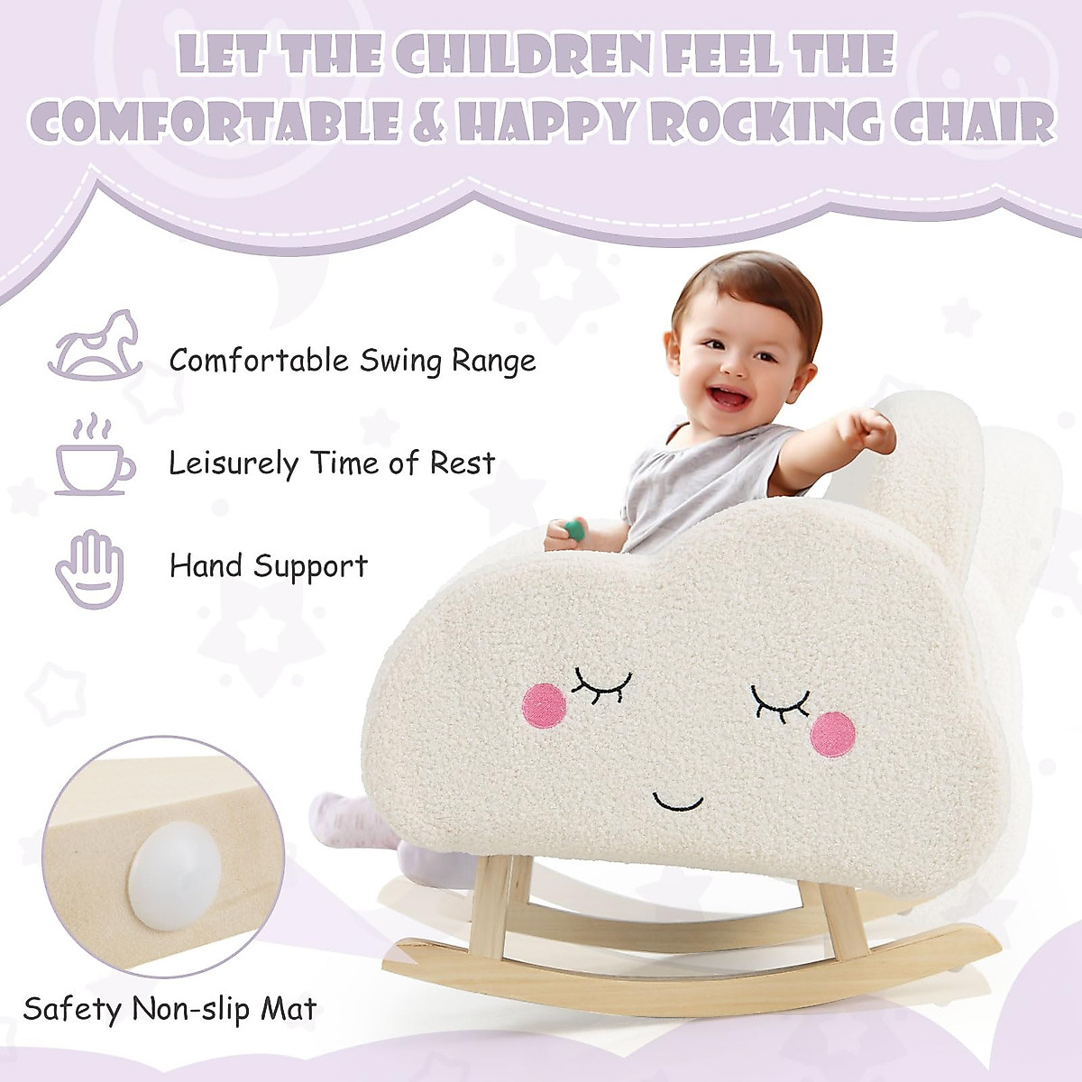 INFANS Kids Sofa, Toddler Rocking Chair with Solid Wooden Frame, Anti-Tipping Design, Plush Fabric, Children Armchair for Nursery Kindergarten Playroom Preschool, Gift for Boys Girls