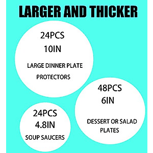 Imperius Set of 96 Felt Plate China Storage Containers Dividers Protectors - Thick and Premium Soft - Dish Storage Containers Dividers 24-10", 48-6", 24-4.8"-White