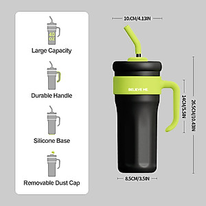 40 oz Tumbler with Handle, Stainless Steel Double Wall Vacuum Bottle Travel Mug, 100% Leakproof Insulated Tumbler with Straw and Lid, Reusable Coffee cup for gift (Black)