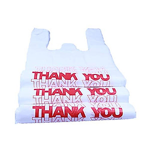 R Noble Thank You Reusable Disposable Grocery Plastic T-Shirt Bags, 600 Count, 1/6, 12" X 6.5" X 21", 15mic (600)