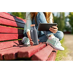 BUILT Ceramic Water Bottle with Cork Lid, 17-Ounce, Blue Reactive