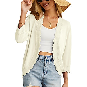 GRECERELLE Women's 3/4 Sleeve Summer Cardigan Lightweight Casual Open-Front Cropped Shrug Sweaters for Women (Apricot, L)