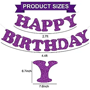 Purple Happy Birthday Banner - NO DIY -Purple Glitter Birthday Party Banner - Pre-Strung -Purple Birthday Garland Ready to Use Purple Birthday Party Decorations & Decor
