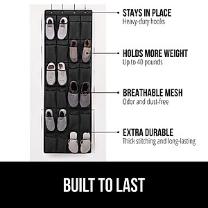 Gorilla Grip Shoe Holder Rack for Over the Door, 24 Mesh Pockets Hold up to 40 Pounds, Back of Closet Organizer, Behind Door Hanger, Nonslip Holders, Shoes, Sneakers and Home Accessories, Black