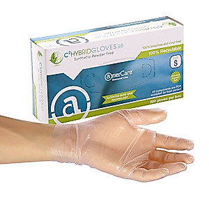AmerCare C2 Hybrid Powder Free Gloves, Diamond Grip, Medium, Case of 1000