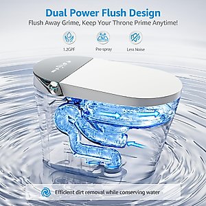 Smart Toilet Built-in Heated Bidet Seat, 360 Degree Siphon Powerful Flush, Warm Water Sprayer with Drying mode, Auto Open & Close Lid, Wireless Remote Control and with LED Display and Night Light