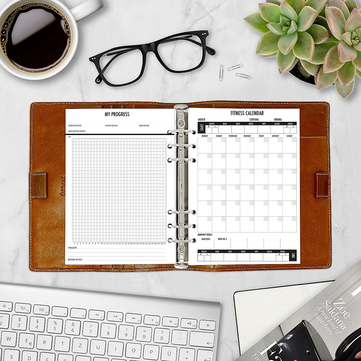 A5 Fitness Calendar Refill Insert, 5.83″ x 8.27″, Fits 6-Rings Binders - Filofax, LV GM, Moterm, Choice of Quantity