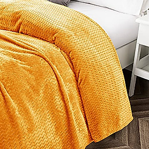 Whale Flotilla Fleece Throw Blanket for Couch with Plush Chevron Pattern, Decorative Soft Fluffy Throw Blanket for Sofa, Cozy and Lightweight, Mustard Yellow, 50x70 Inch