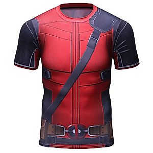 Red Plume Mens 3D Digital Printing Short Sleeve T-Shirt Outdoor Running Yoga Fitness Tight Shirt for Men Red B