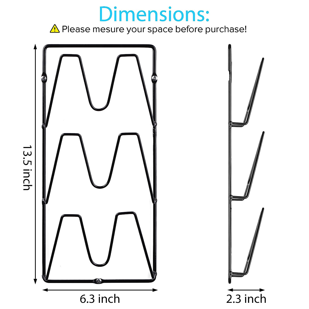 EXAIEW Pot Lid Organizer Rack, 3-Tier Pot Lids Holder for Cabinet Door/Wall, No Drilling Adhesive Wall/Door Mounted Pots And Pans Organizer For Kitchen Storage, 1Pack Black Lid Rack for Pot Lids