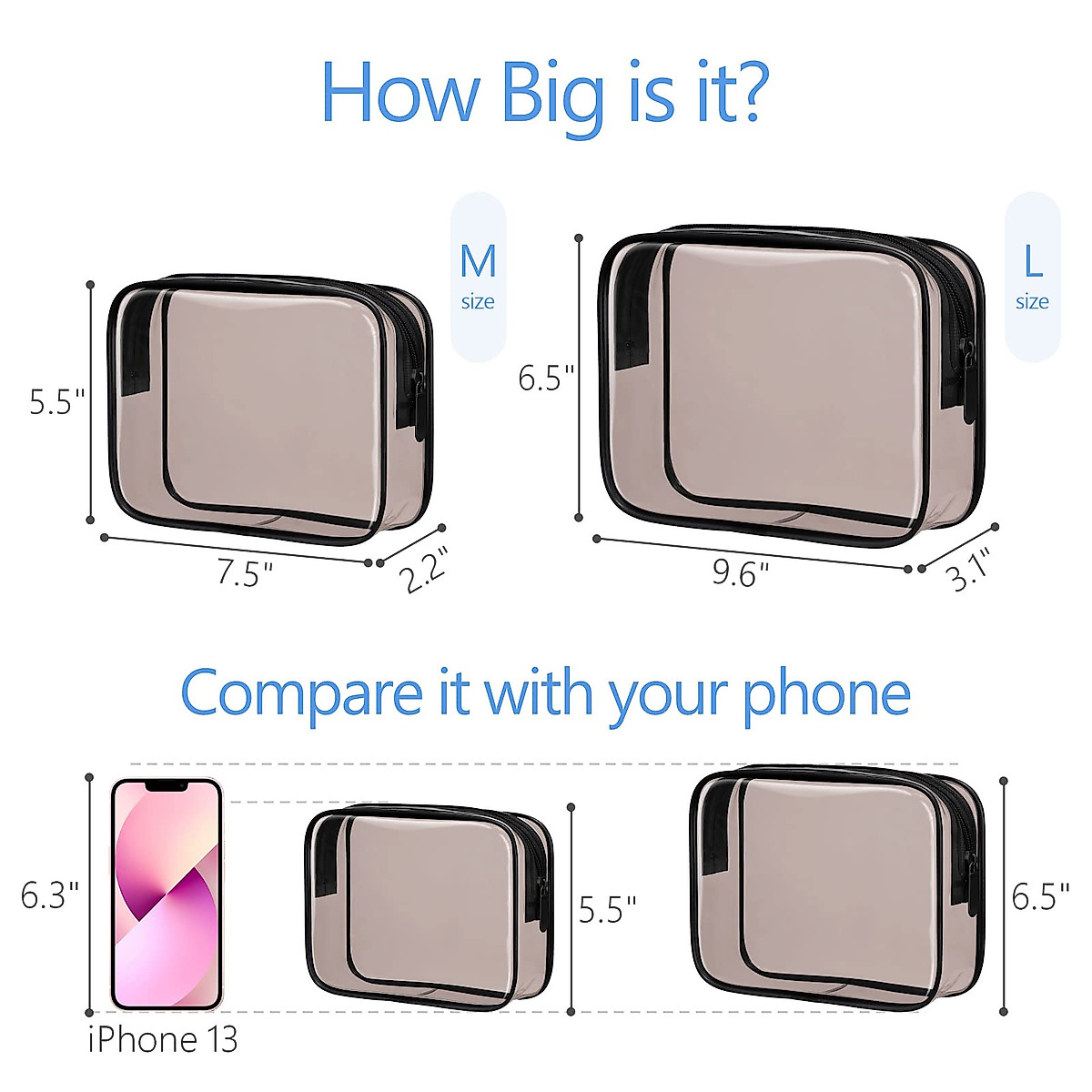 PACKISM Clear Makeup Bags - Well-made Clear Toiletry Bags for Traveling, Water-resistant Tsa Approved Toiletry Bag with Zipper Holds Small Items for Organization Fit Travel Essentials, Black Brown