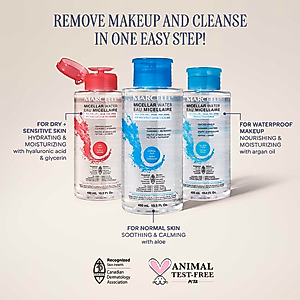 Marcelle Micellar Water, Waterproof, All Skin Types, Long-Lasting Makeup Remover, Argan Oil, Sensitive Skin and Eyes, Alcohol-Free, Fragrance-Free, Hypoallergenic, Cruelty-Free, 13.5 Fl. Oz.