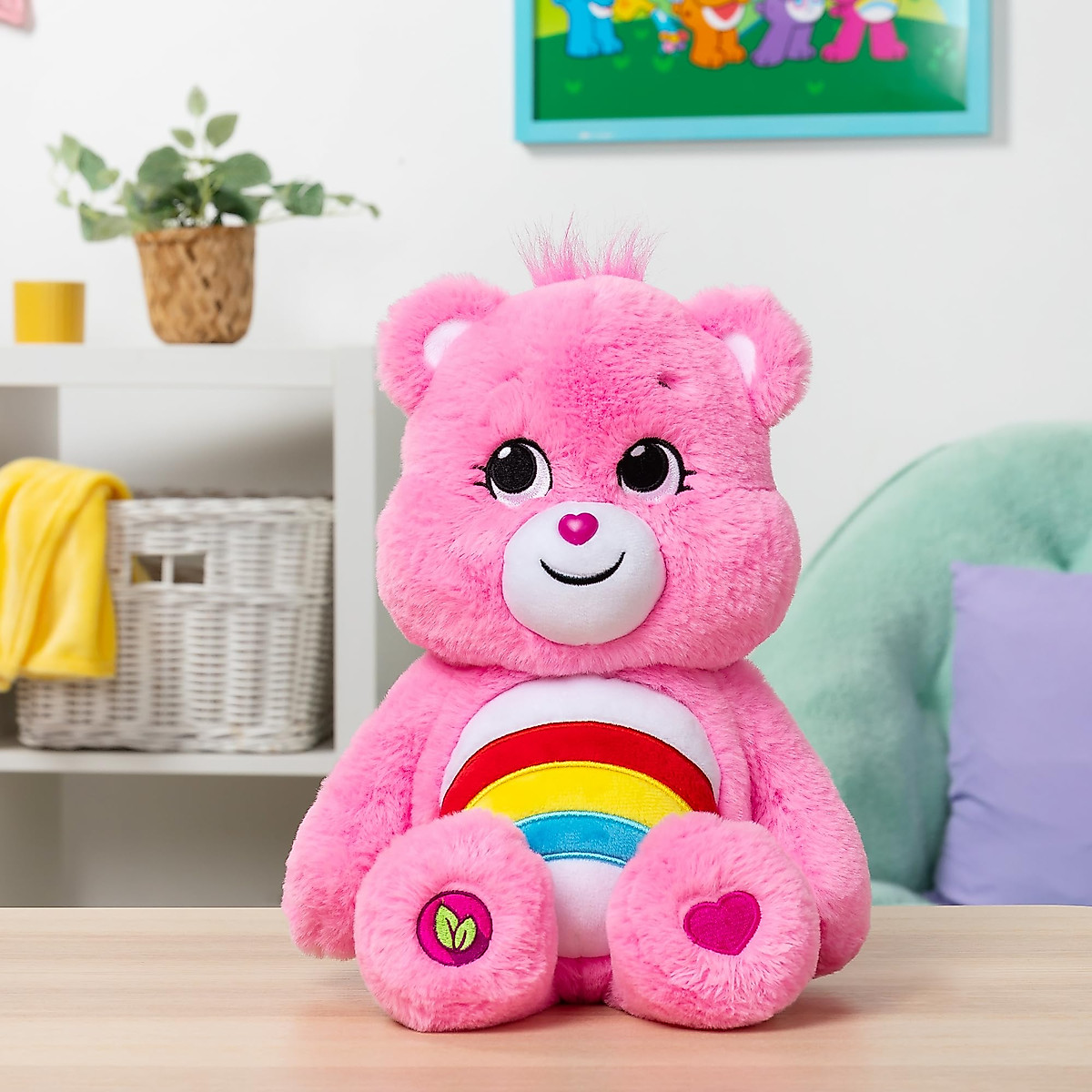 Care Bears 14" Cheer Bear Plushie - Medium Size - Pink Plushie for Ages 4+ – Perfect Stuffed Animal Holiday, Birthday Gift, Super Soft and Cuddly – Good For Girls and Boys, Employees, Collectors