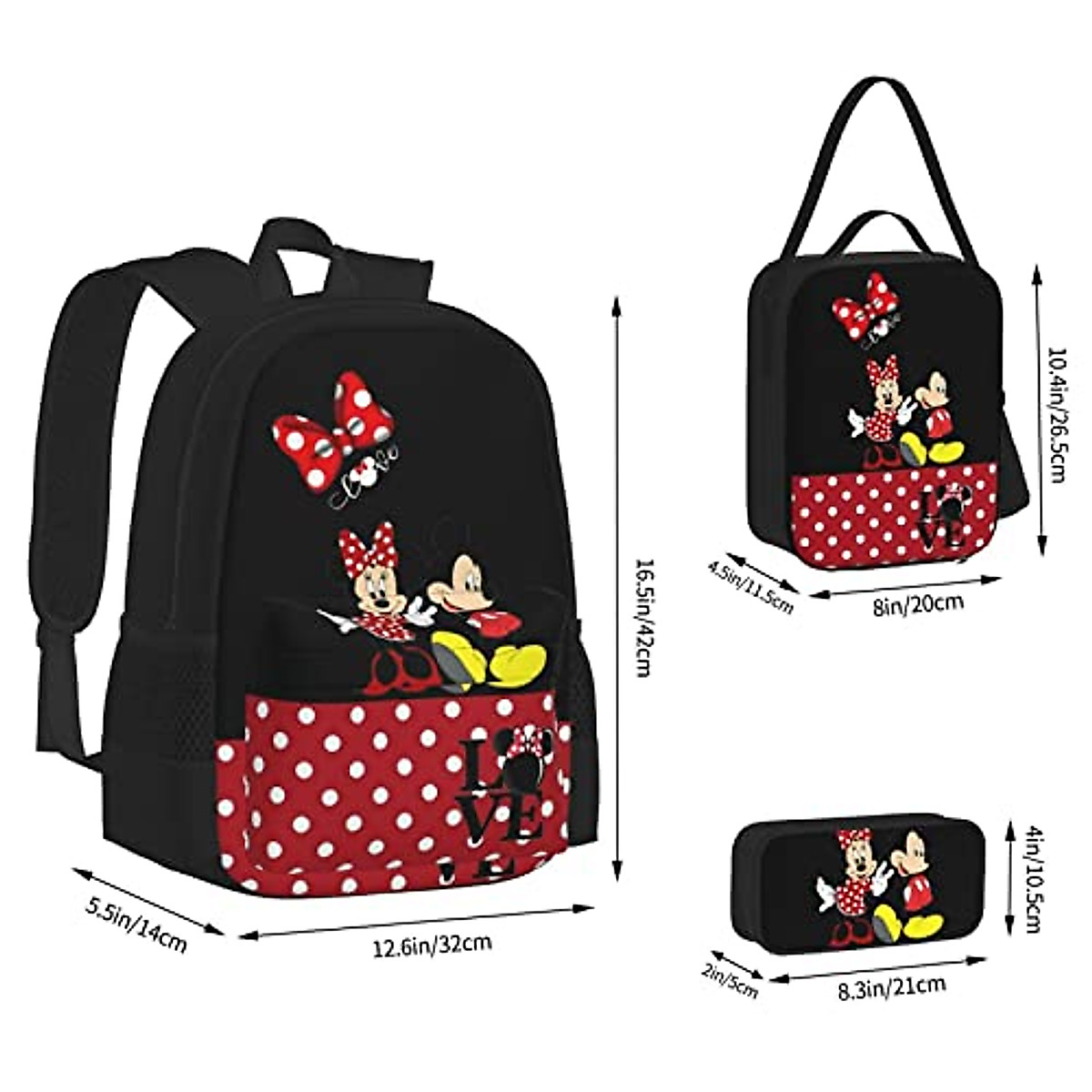 Ybovejuk 3 Piece Backpack Set Cartoon Mouse Backpack With Lunch Box Pencil Case For Women Men Durable Laptop Bag Wear Resistant Travel Hiking Camping Daypack - 9 Green 9
