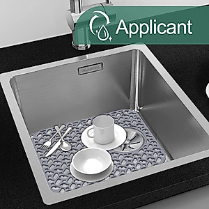 JUSTOGO Silicone Sink Protector, Rear Drain Kitchen Sink Mats Grid Accessory,2 PCS Folding Non-slip Sink Mat for Bottom of Farmhouse Stainless Steel Porcelain Sink (Grey,13.58 ''x 11.6 '')