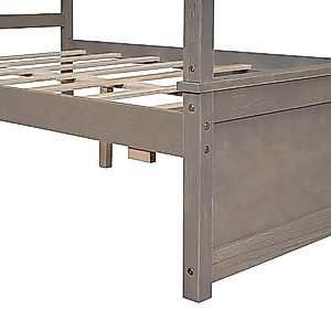 SIYSNKSI Modern Full Size Canopy Platform Bed with 2 Drawers, Wood Canopy Platform Bed with Support Slat, 4-Post Canopy Platform Bed Frame for Kids Teens Adult (Brushed Light Brown-2 Drawers)