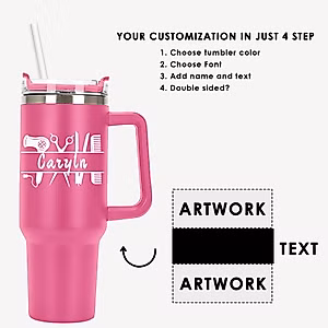 LifGif Babershop Personalized Tumbler 40 oz Laser Engraved, Insulated Cup with Handle, Lid and Straw, Custom Tumbler Hair Stylist Graduation Gift for Men Women Friend Stainless Steel Coffee Cup