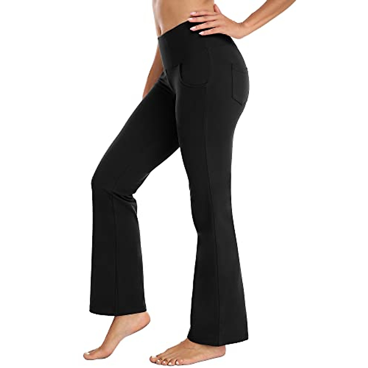 Zonoss Bootcut Yoga Pants with Pockets for Women High Waist,Gym Workout Flare Leggings Tummy Control,Black,M