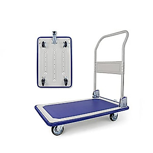 Uholan Folding Steel Trolley Platform Handtruck with Brake Heavy Industrial Trolley Flatbed Truck Logistics Warehouse Handling Turnover Vehicle Load 550lb with Wheels Dolly Cart