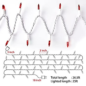 Christmas Red Mini String Lights, 100 Count 26.5 Feet Detachable Incandescent Bulb Waterproof Red Fairy Lights Plug in for Indoor Outdoor Party Patio Valentine's Day Decoration, White Wire