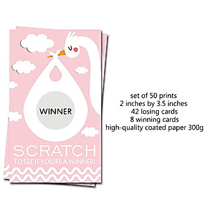 JIRIM-BEUTY 50 Baby Shower Scratch Off Games, Pink Stork Lottery Ticket Raffle Card Game, Baby Shower Game, Party Activities, Pink Shower, Girl Baby Shower, （JRM175）