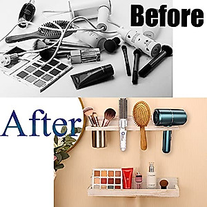 Hair Tool Organizer Wall Mount Holder, Set of 2 Layer Rustic Blow Dryer Holder, Hair Product Organizer Wooden Storage for Hair Dryer, Curling Iron, Hot Tools, Vanity Accessories, Makeup, Toiletries