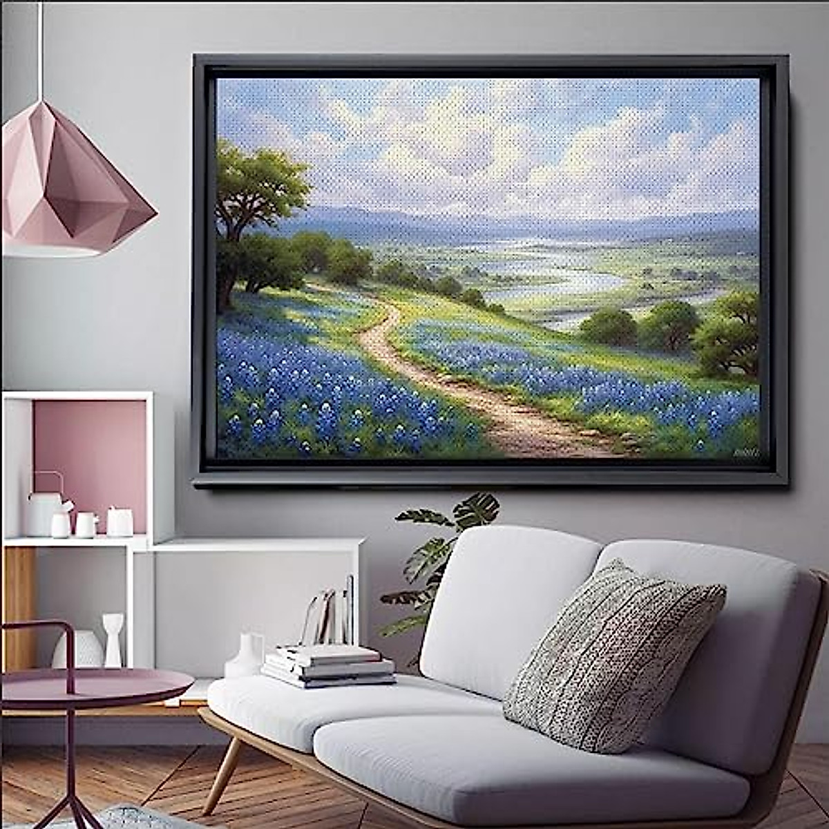 Enchanting Texas, Native Texas Hill Country Bluebonnet Landscape - Fine Art Print Mounted in a White Mat Board
