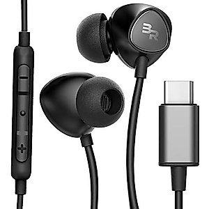 Thore Type C Headphones, in-Ear Wired Earbuds with Microphone & Volume Control Mic Earphones for Samsung Galaxy S23 Ultra/S22/S21/S20 Plus/FE, Pixel 4/5/6a/6/7a/7 Pro & More, Black (USB-C Connection)