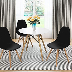 ERGOMASTER Pre Assembled Dining DSW Chairs Set of 2, Mid Century Modern DSW Chair, Shell Lounge Plastic Chair for Kitchen, Dining, Bedroom, Living Room Side Chairs (Black)