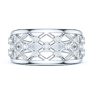 PRSTANI Sterling Silver 9mm Wide Grid Small Simulated Round Brilliant Cut Diamonds Wedding Band Cocktail Ring (9.5)