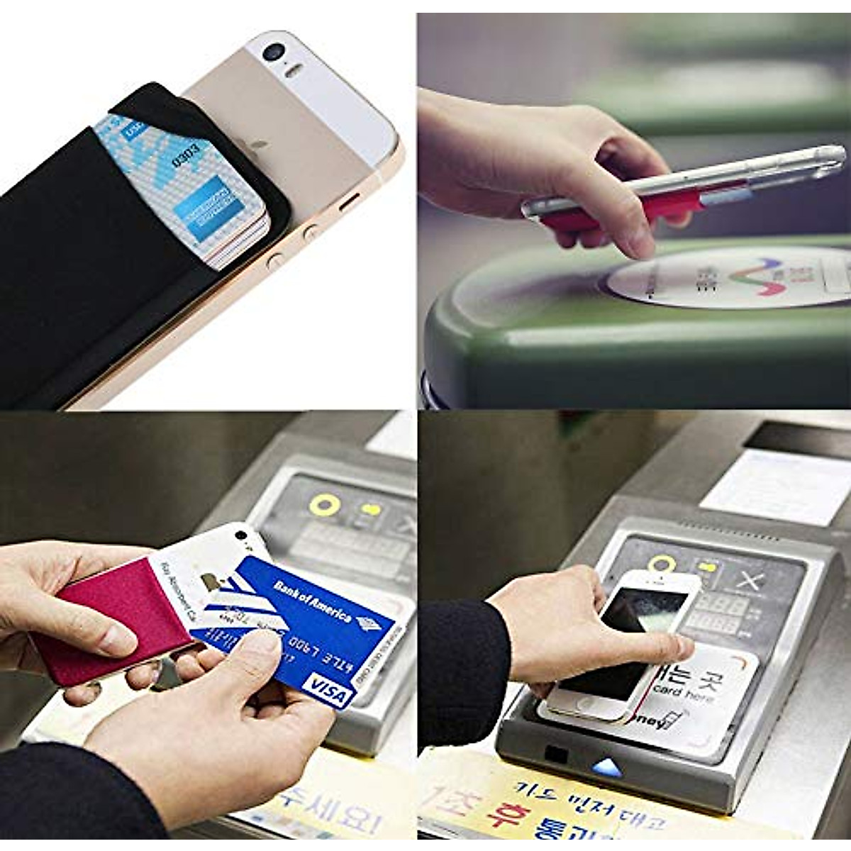 Cell Phone Stick on Wallet, Credit Card & Business Card & Id Holder (3 Packs) Compatible with iPhone, Android and Most Smartphones (Black + Pink)