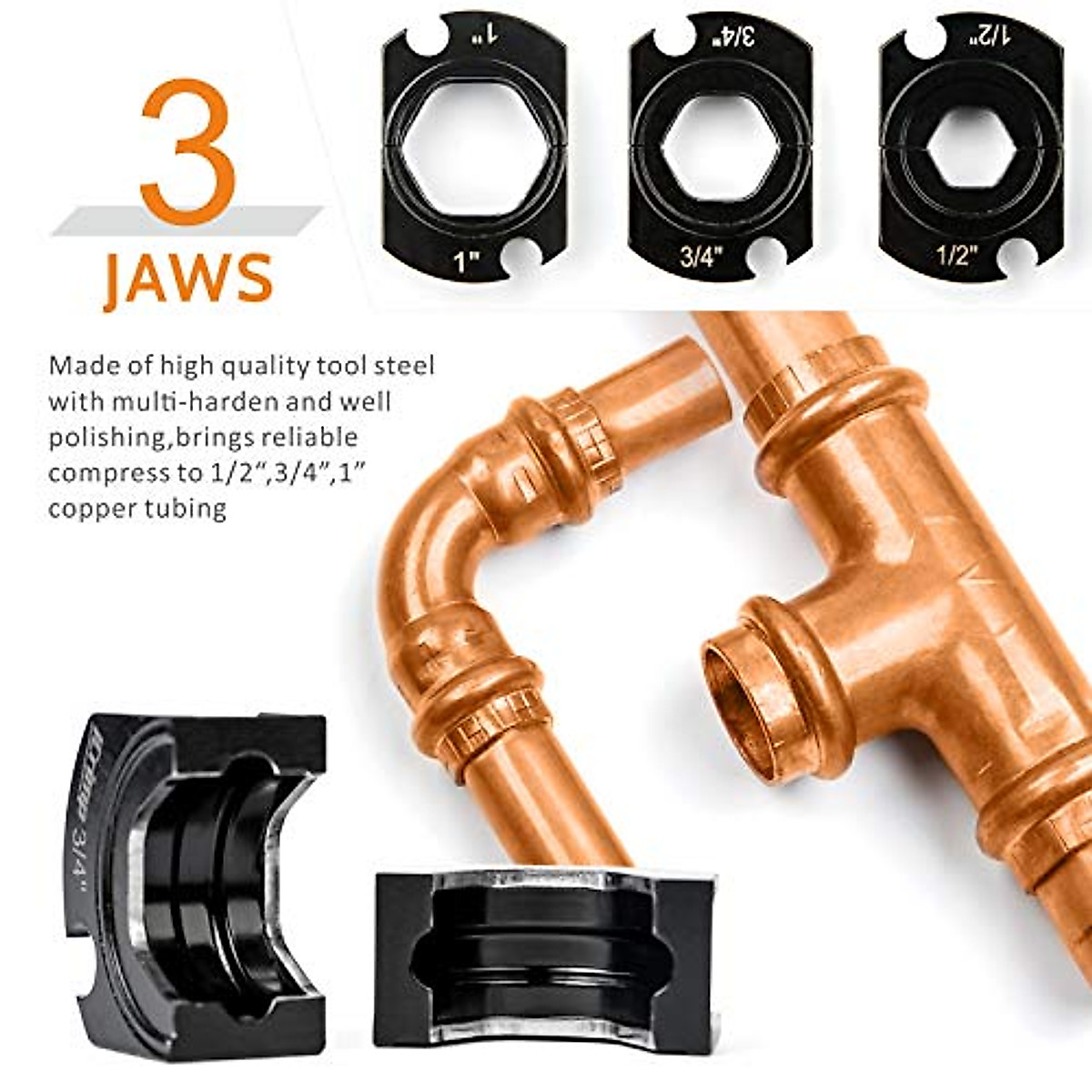 iCrimp Copper Tube fittings Crimping tool with 1/2,3/4 and 1-inch Jaw for ProPress copper fitting IWISS-1632AF