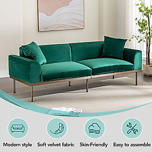 FIQHOME Upholstered Velvet, Modern Metal Legs,Loveseat Sofa Couch with Two Pillows for Living Room and Bedroom (Green)
